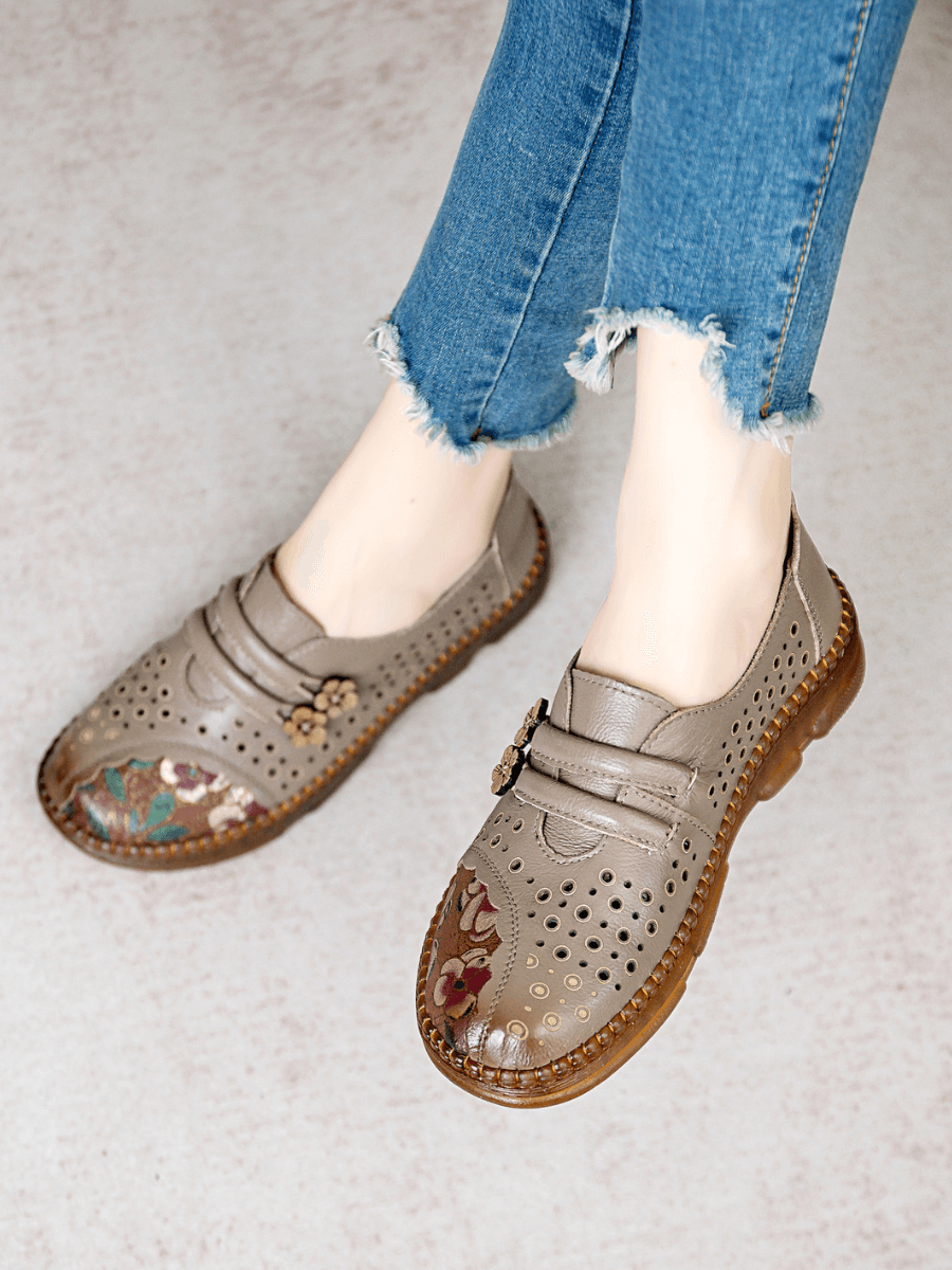 Rumour Has It Perforated Upper Floral Embossed Leather Loafer Grey