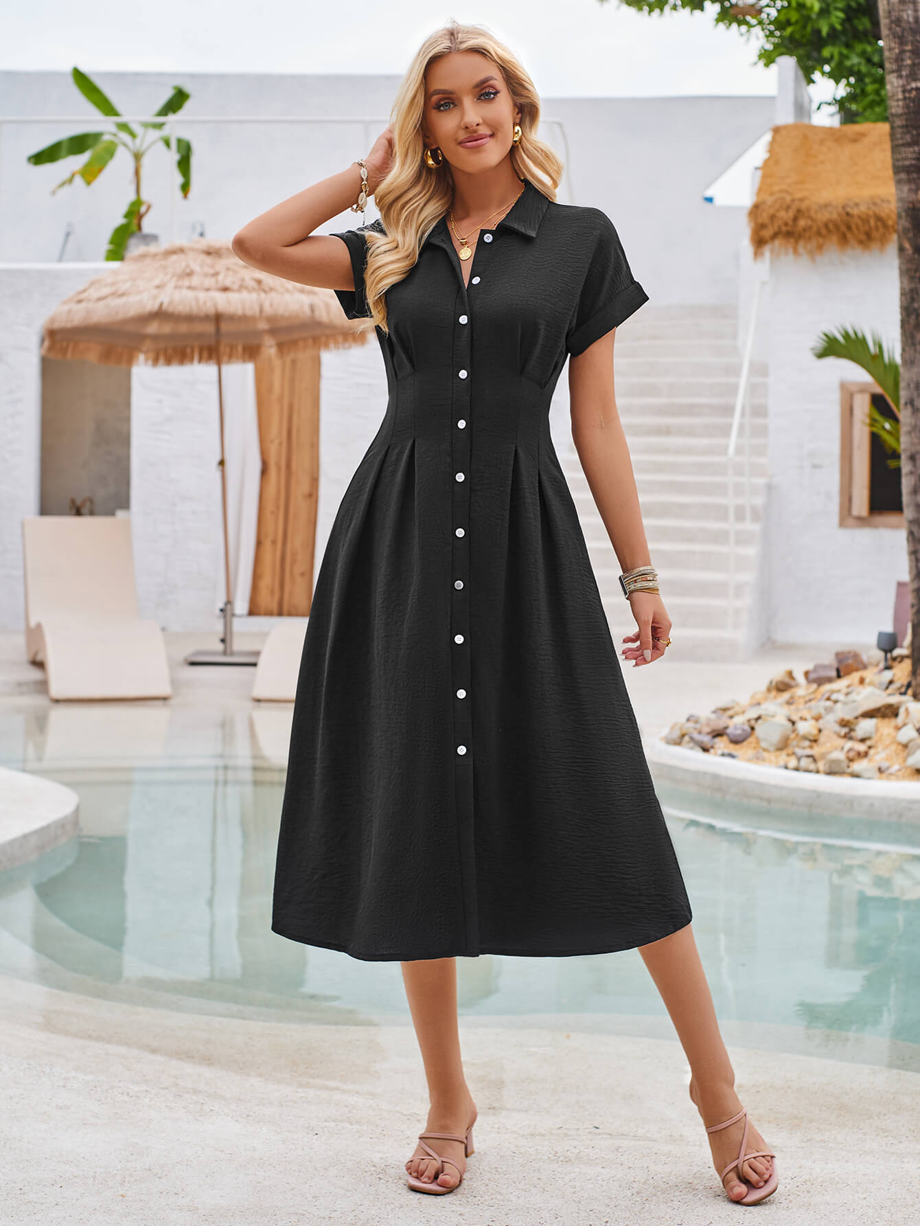 Abigail Collared Midi Shirt Dress - Black – SMAIBULUN