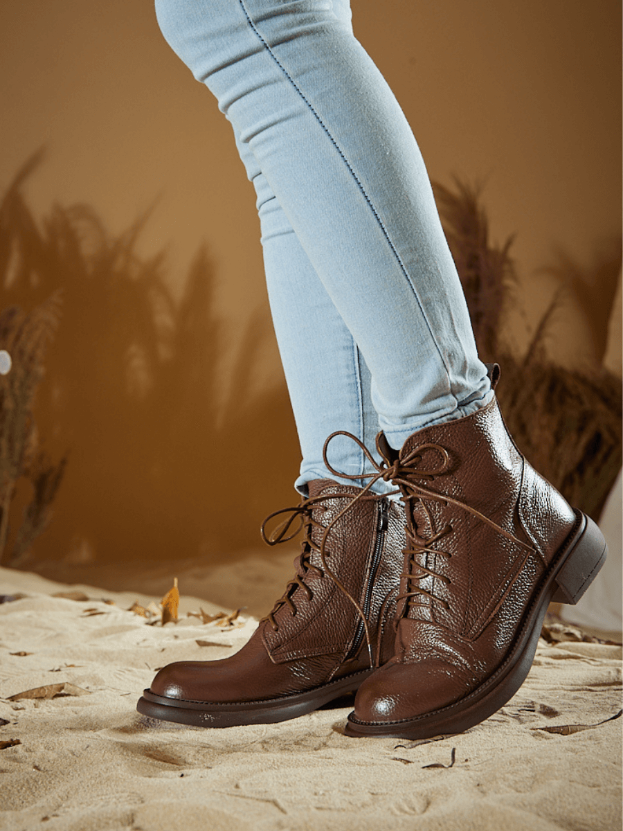 Rumour Has It | Easton Leather Combat Boots - Brown – SMAIBULUN