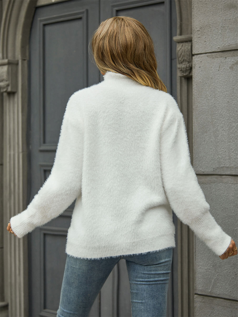 White fuzzy sweater store